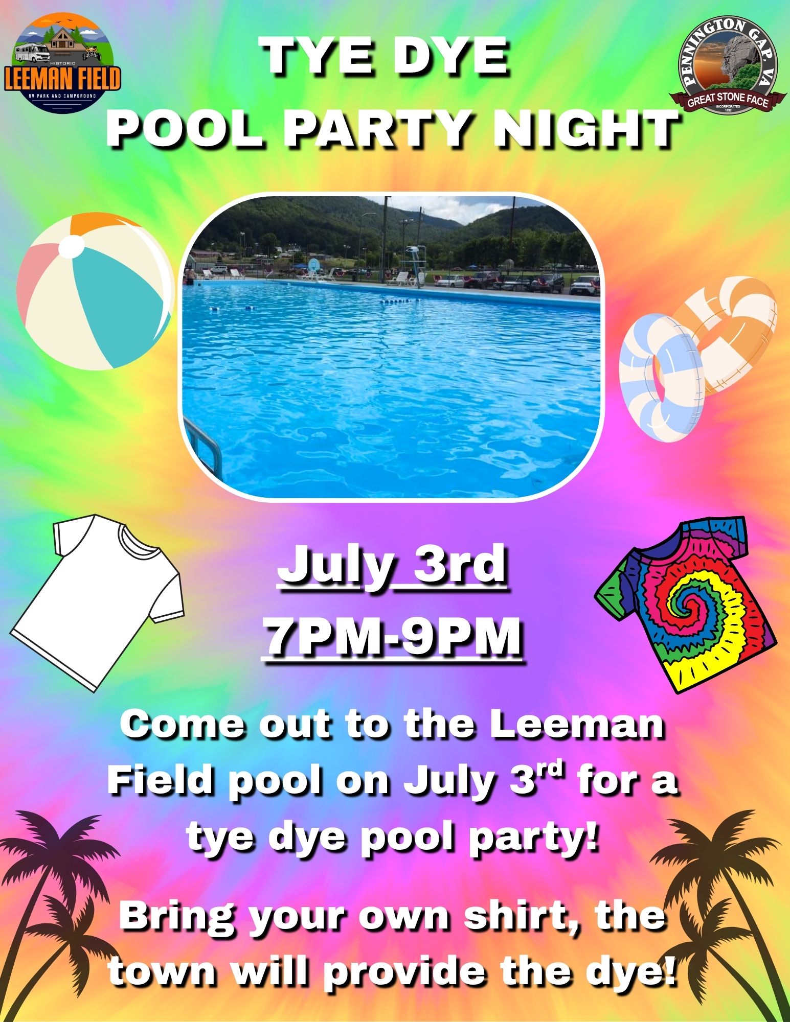Tye Dye Night at Leeman Field/Pool Party | Pennington Gap VA